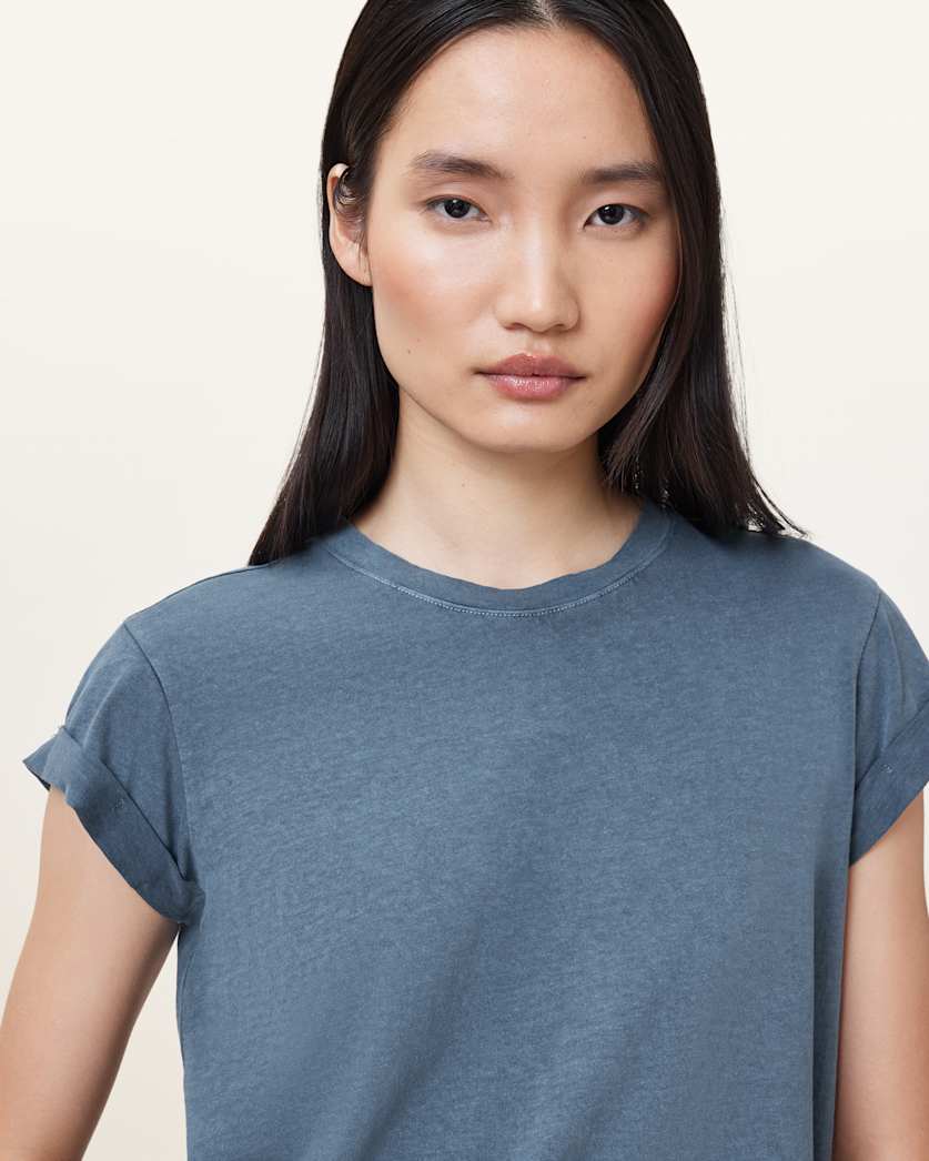 Anna Crew Neck Short Sleeve T-Shirt FLINT STONE BLUE | ALLSAINTS US